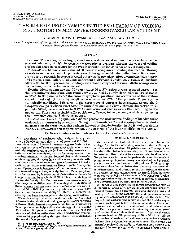 (PDF) Urodynamic Evaluation of Voiding Dysfunction Post-Stroke