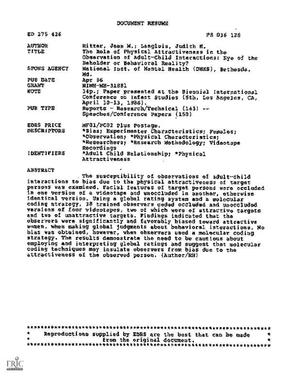 (PDF) The role of physical attractiveness in the observation of adult ...