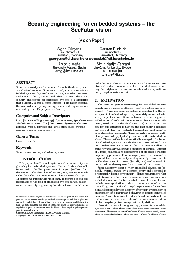 (PDF) Security engineering for embedded systems