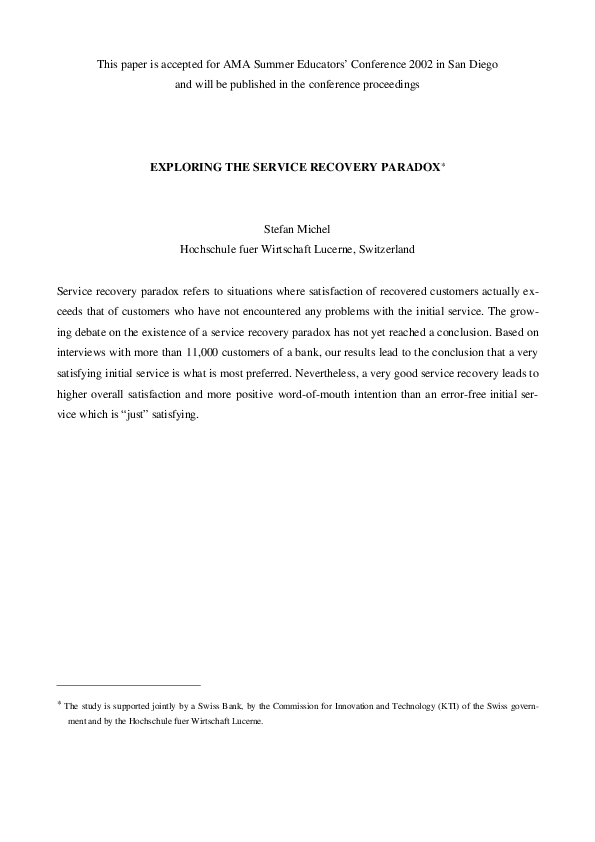 (PDF) Exploring the service recovery paradox