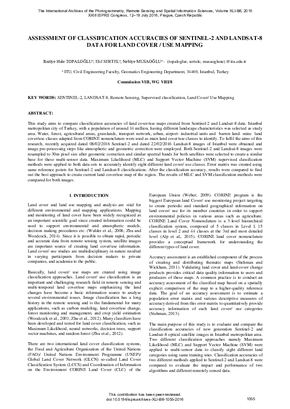 Pdf Assessment Of Classification Accuracies Of Sentinel 2 And Landsat 8 Data For Land Cover