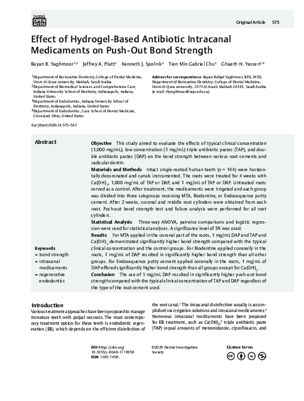 (PDF) Effect of Hydrogel-Based Antibiotic Intracanal Medicaments on Push-Out Bond Strength