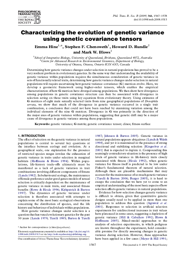 (PDF) Characterizing the evolution of genetic variance using genetic covariance tensors | Howard ...