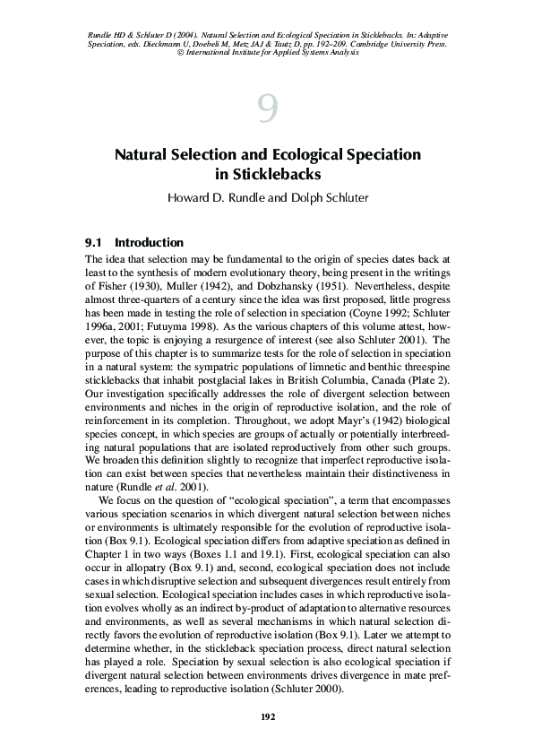 (PDF) Natural Selection and Ecological Speciation in Sticklebacks