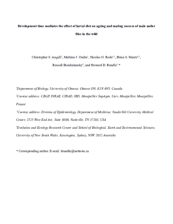 (PDF) Development time mediates the effect of larval diet on ageing and ...