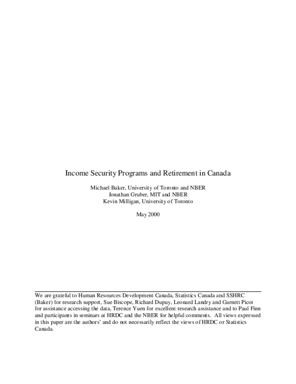 (PDF) Income Security Programs and Retirement in Canada