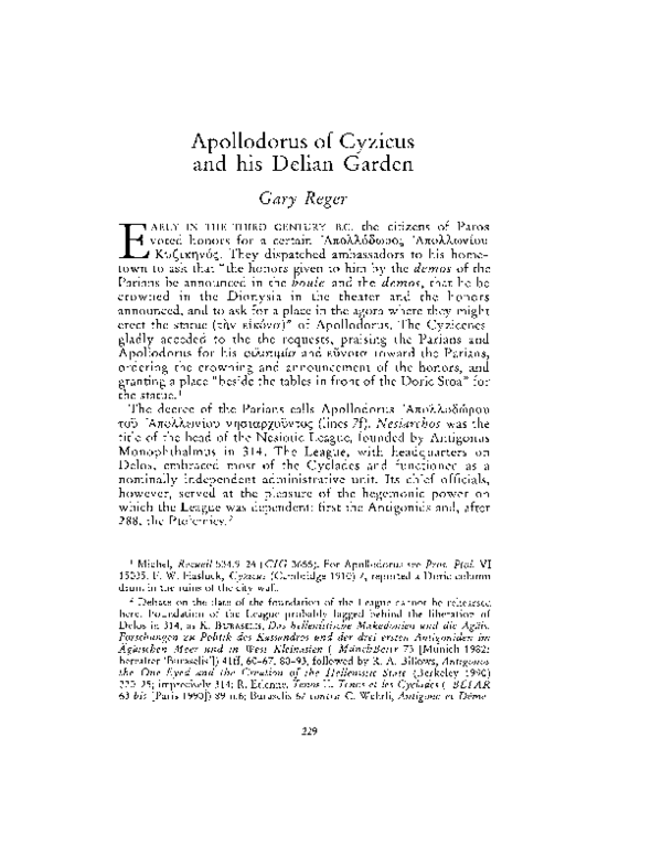 (PDF) Apollodorus of Cyzicus and His Delian Garden