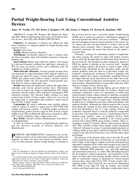 (PDF) Partial weight-bearing gait using conventional assistive devices