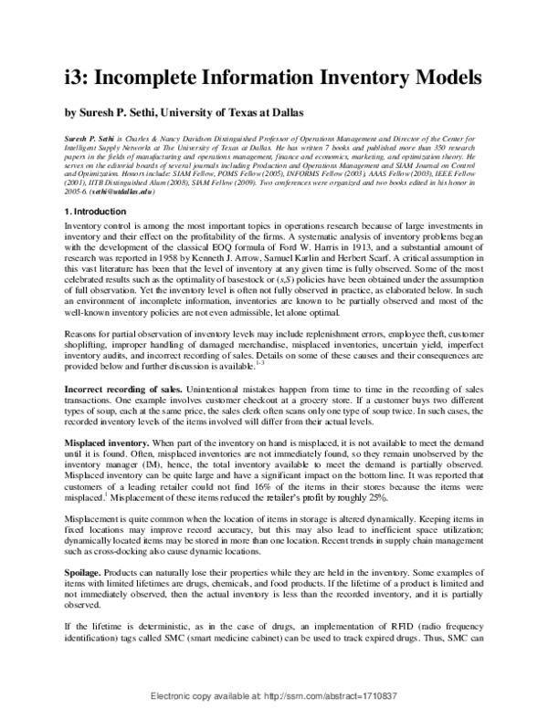 (PDF) i3: Incomplete Inventory Information Models