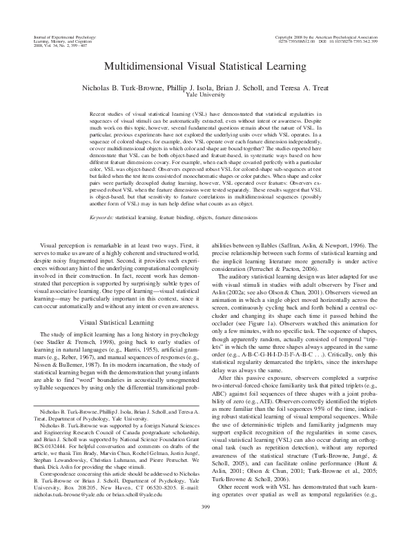 (PDF) Multidimensional Visual Statistical Learning
