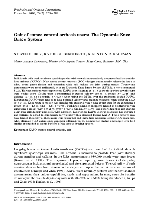 (PDF) Gait of stance control orthosis users: The Dynamic Knee Brace System