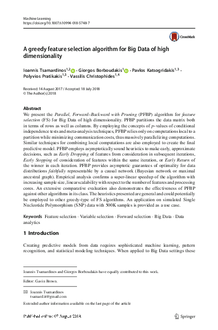 (PDF) A greedy feature selection algorithm for Big Data of high ...