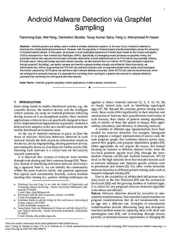 (PDF) Android Malware Detection via Graphlet Sampling