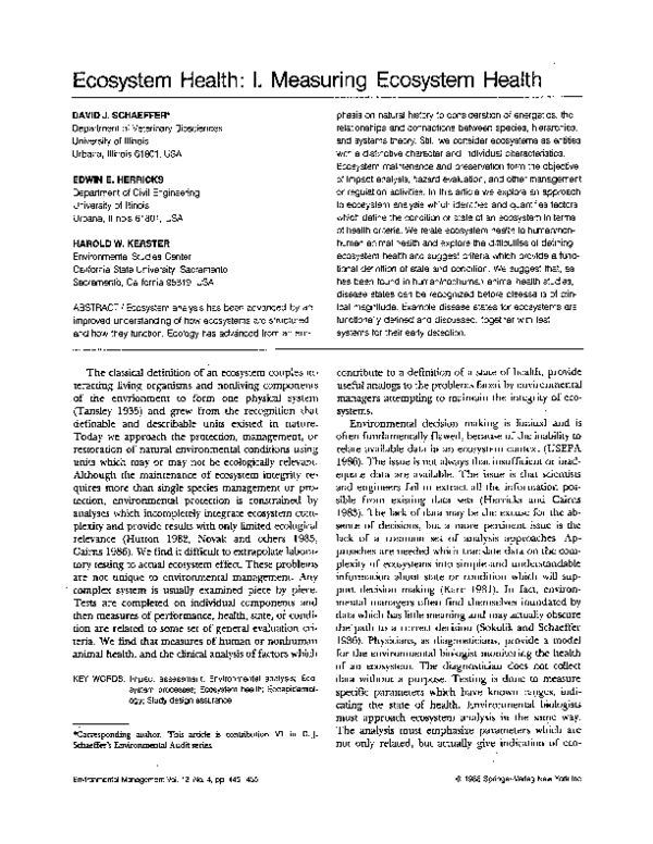 (PDF) Ecosystem health: I. Measuring ecosystem health