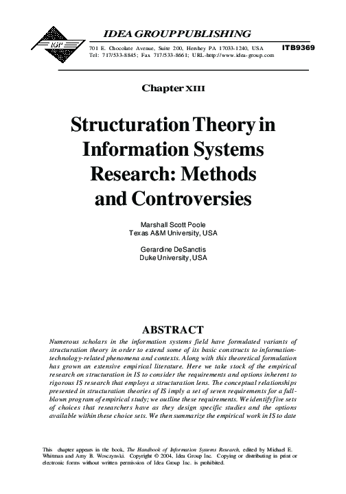 (PDF) Structuration Theory in Information Systems Research