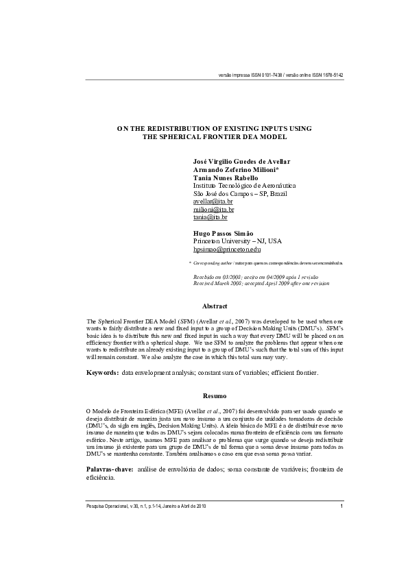 (PDF) On the redistribution of existing inputs using the spherical frontier dea model