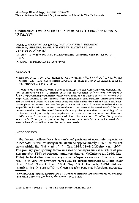 (PDF) Cross-reactive antibody in immunity to colisepticemia in calves