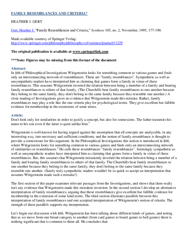 (PDF) Family resemblances and criteria