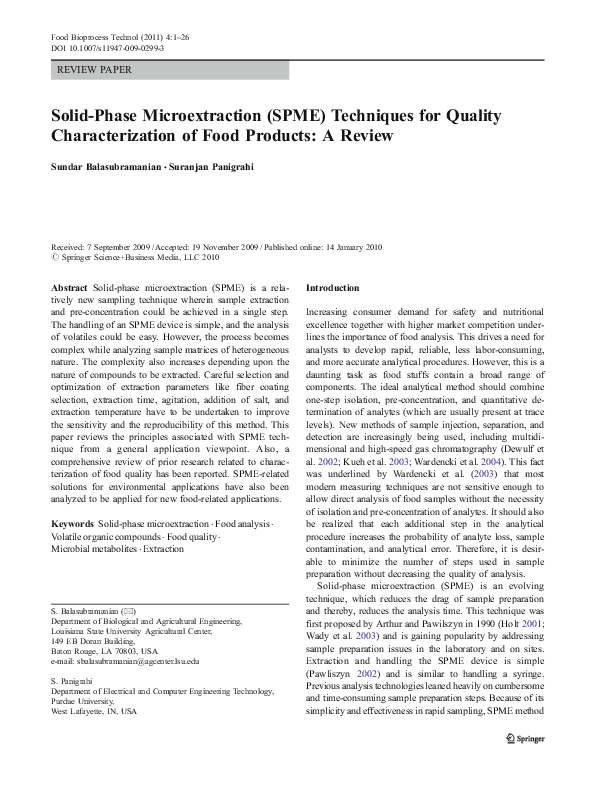 (PDF) Solid-Phase Microextraction (SPME) Techniques for Quality Characterization of Food ...