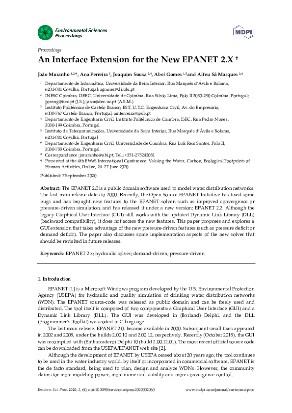 (PDF) An Interface Extension for the New EPANET 2.X