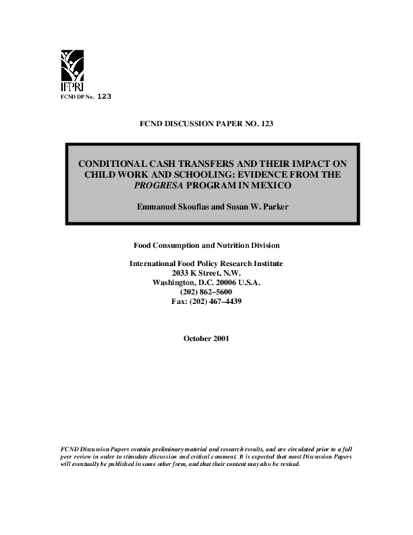(PDF) Conditional Cash Transfers and Their Impact on Child Work and ...