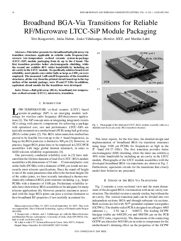 (PDF) Broadband BGA-Via Transitions for Reliable RF/Microwave LTCC-SiP Module Packaging