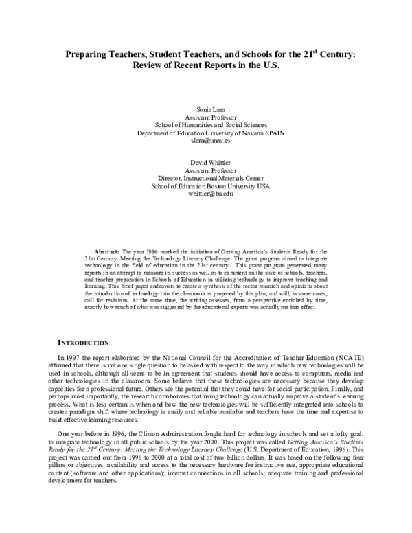 (PDF) Preparing Teachers, Student Teachers, and Schools for the 21 st ...