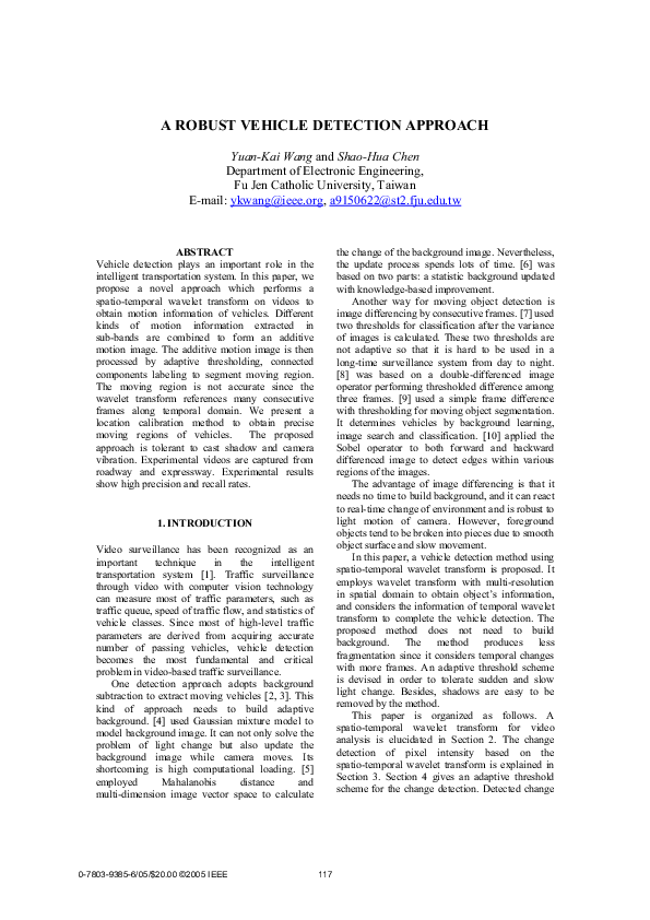 (PDF) A robust vehicle detection approach