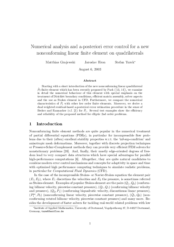 Pdf Numerical Analysis And A Posteriori Error Control For A New