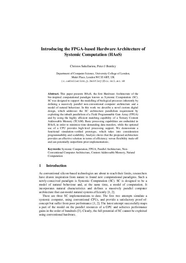 Pdf Introducing The Fpga Based Hardware Architecture Of Systemic