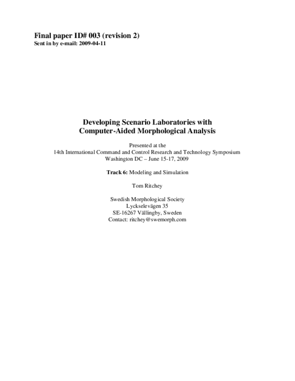 (PDF) Developing Scenario Laboratories with Computer-Aided Morphological Analysis
