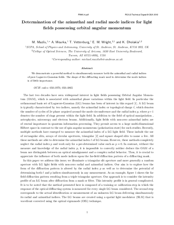 (PDF) Determination of the azimuthal and radial mode indices for light ...