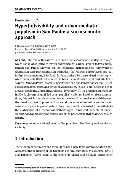 (PDF) Hyper(in)visibility and urban-mediatic populism in São Paulo: a ...