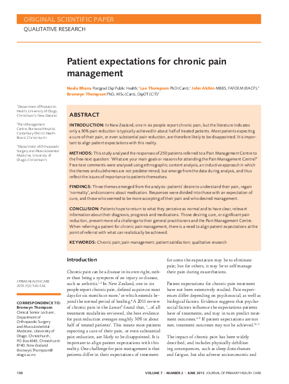 (PDF) Patient expectations for chronic pain management