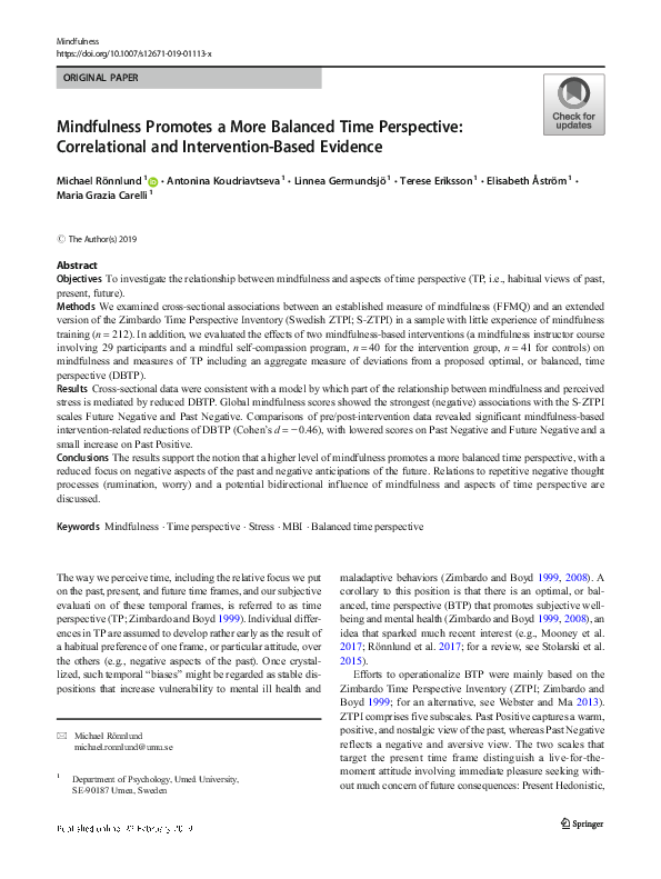 (PDF) Mindfulness Promotes a More Balanced Time Perspective ...