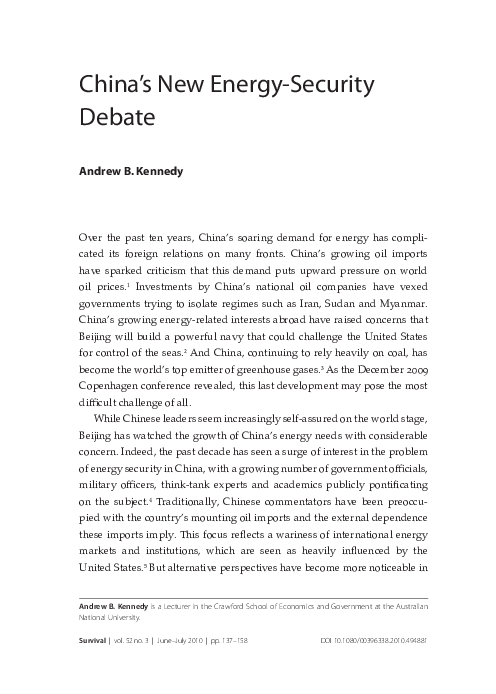 (PDF) China's New Energy-Security Debate