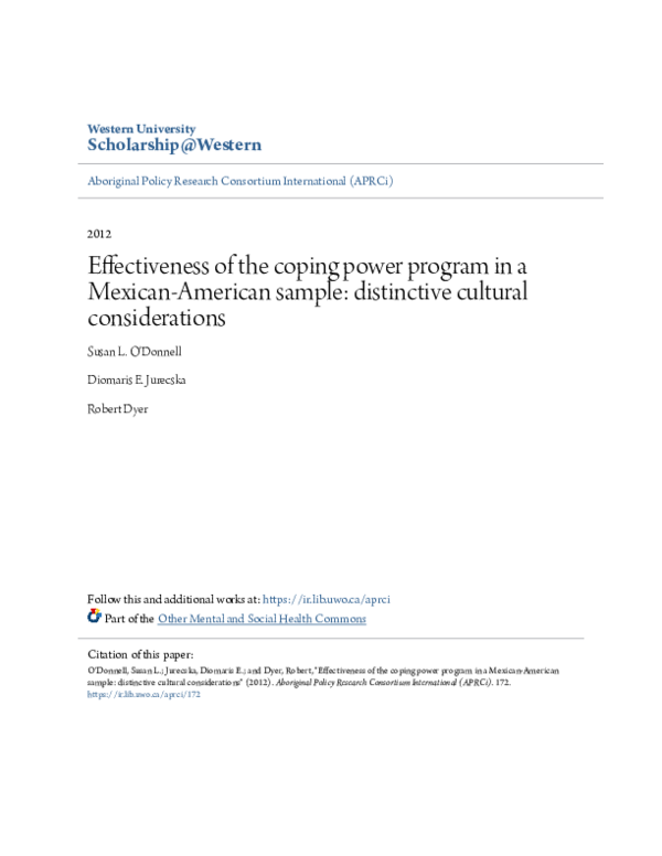 (PDF) Effectiveness of the coping power program in a Mexican-American ...