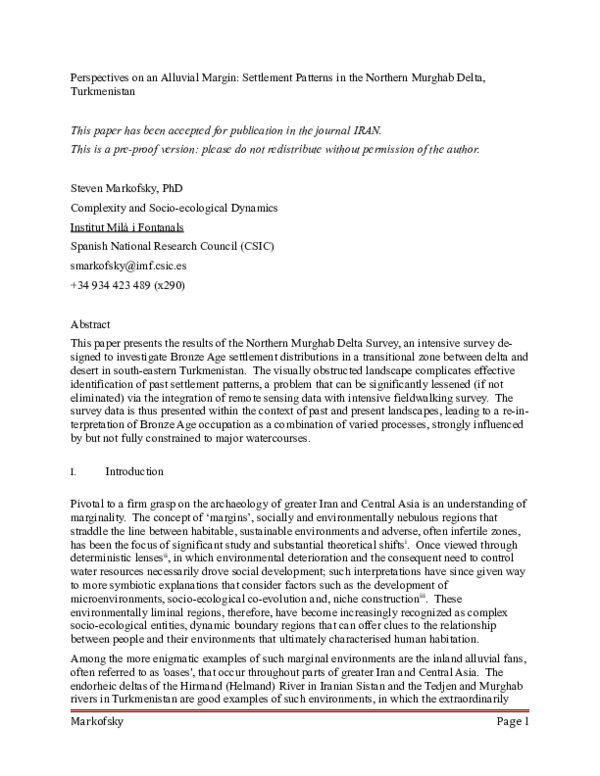 (PDF) Perspectives on an Alluvial Margin: Settlement Patterns in the ...