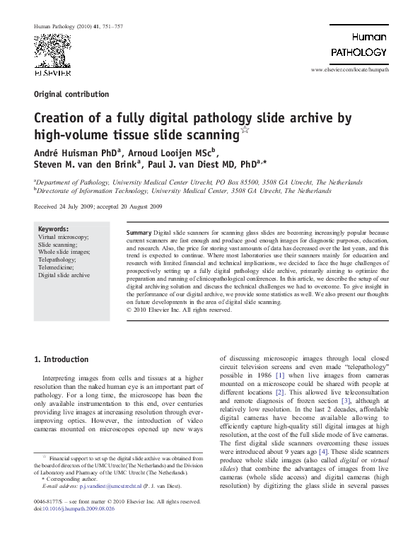 (PDF) Creation of a fully digital pathology slide archive by high ...