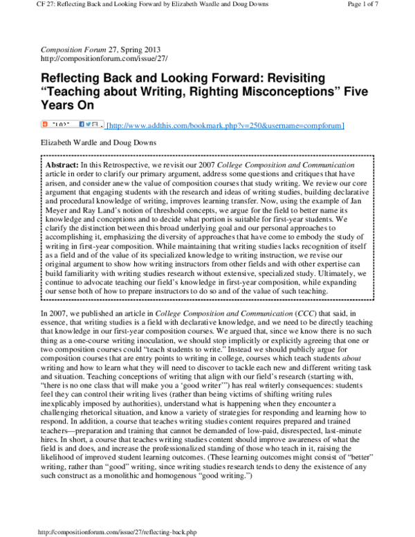 Reflecting Back and Looking Forward: Revisiting "Teaching about Writing ...