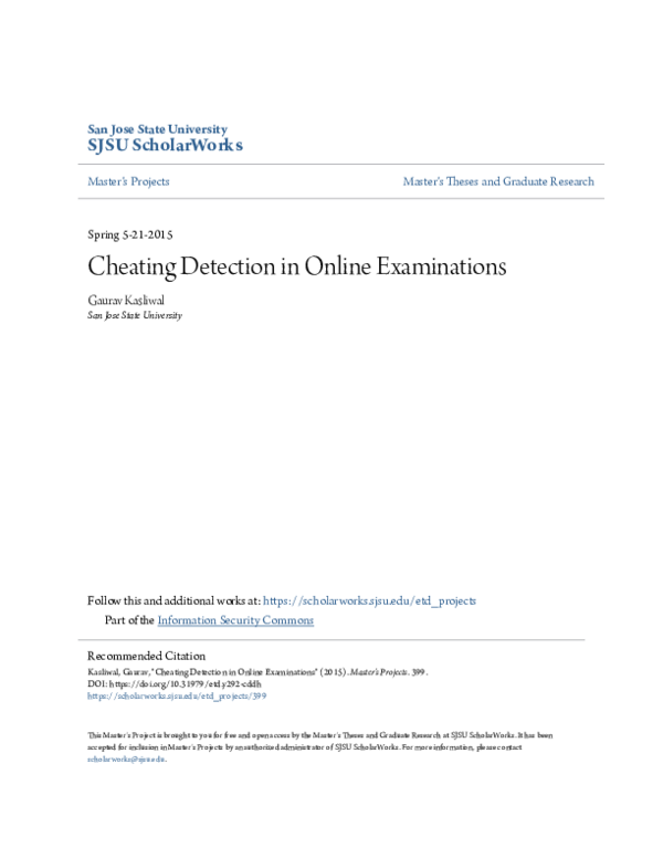 (PDF) Cheating Detection in Online Examinations