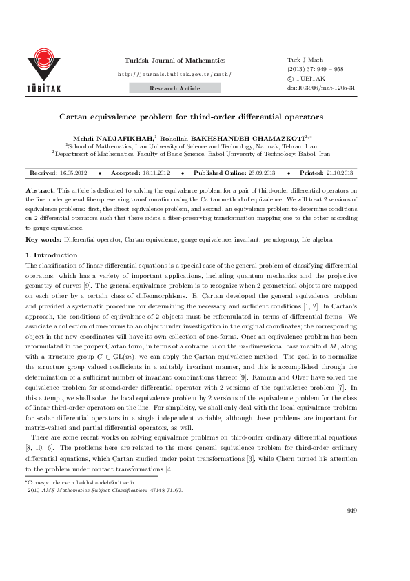 (PDF) Equivalence of Third-Order Differential Operators