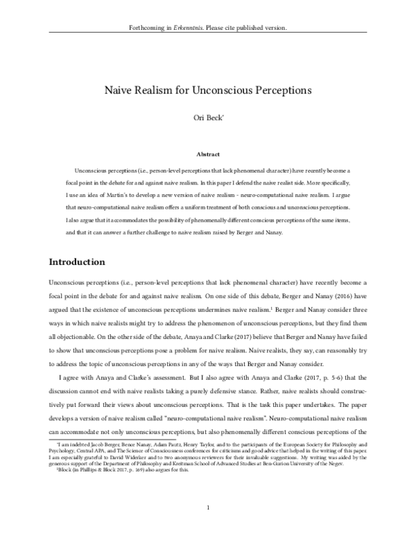 (PDF) Naive Realism for Unconscious Perceptions