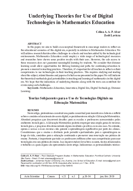 (PDF) Underlying Theories for use of Digital Technologies in ...