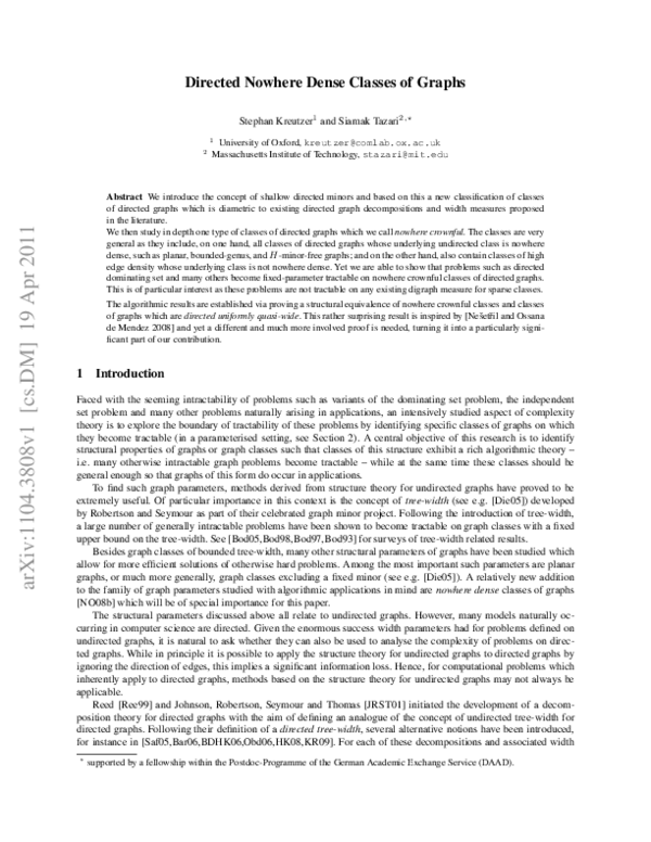(PDF) Directed Nowhere Dense Classes of Graphs