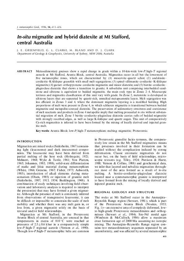 (PDF) In-situ migmatite and hybrid diatexite at Mt Stafford, central ...
