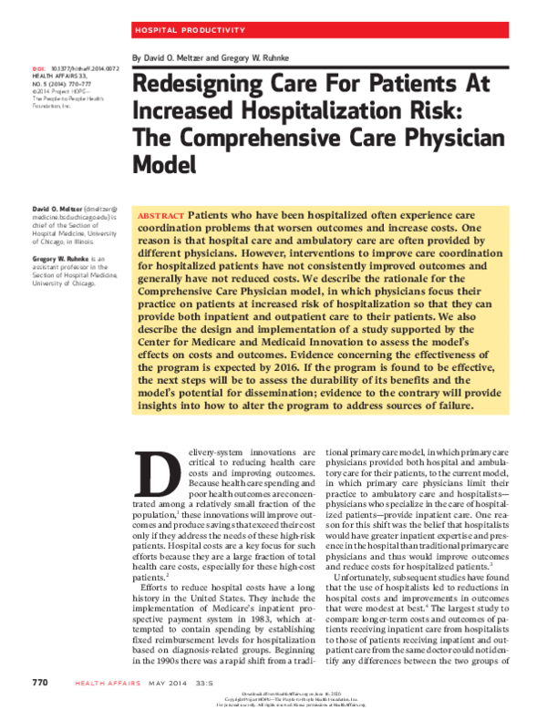 (PDF) Redesigning Care For Patients At Increased Hospitalization Risk ...