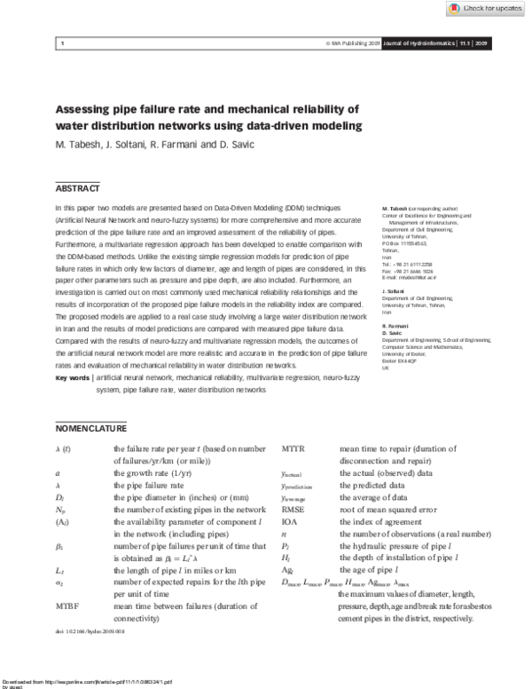 (PDF) Assessing pipe failure rate and mechanical reliability of water distribution networks ...