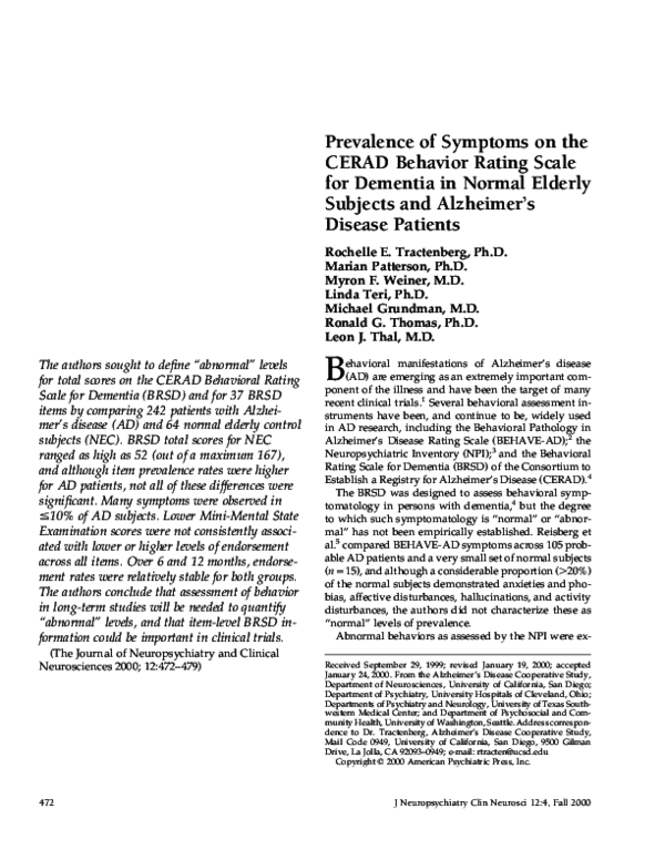 (PDF) Prevalence of Symptoms on the CERAD Behavior Rating Scale for ...