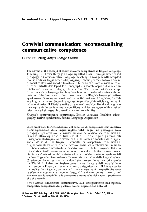 (PDF) Convivial communication: recontextualizing communicative competence